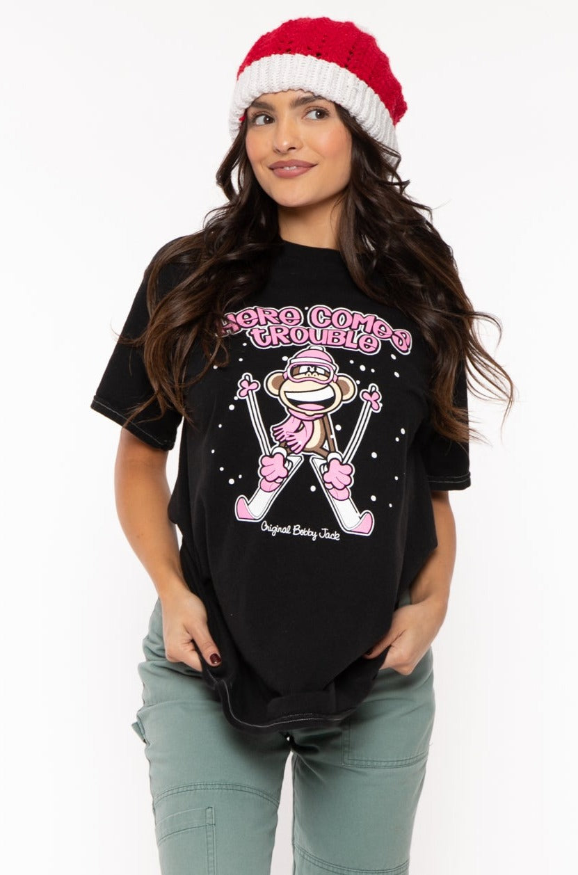Trouble - Bobby Jack Holiday Boyfriend T-Shirt - Black – Bobby Jack Brand