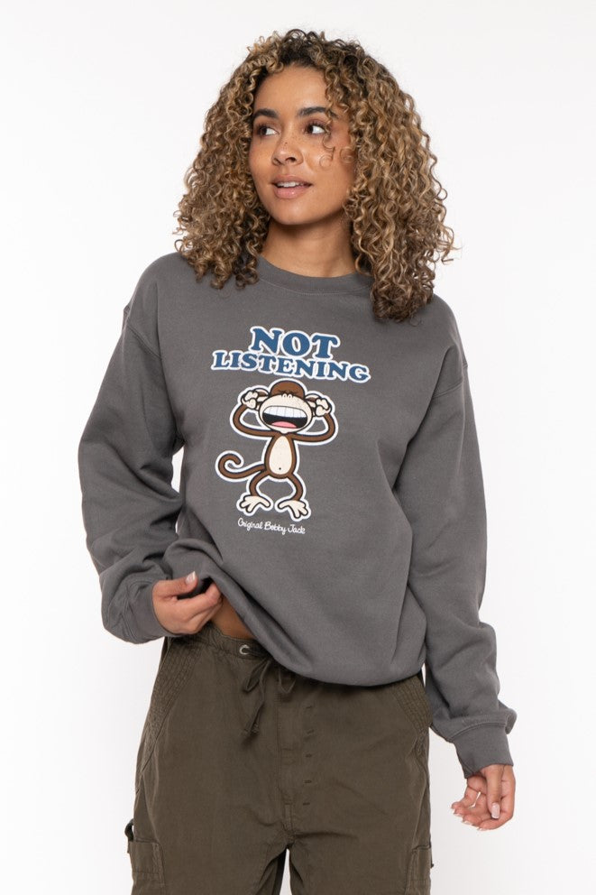 Not Listening - Bobby Jack Crew Sweatshirt - Charcoal – Bobby Jack Brand